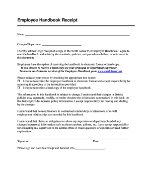 Fillable Online Employee Handbook Receipt - North Lamar Fax Email Print ...