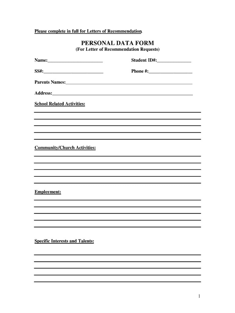 Fillable Online PERSONAL DATA FORM - Grand Haven Area Public Schools ...
