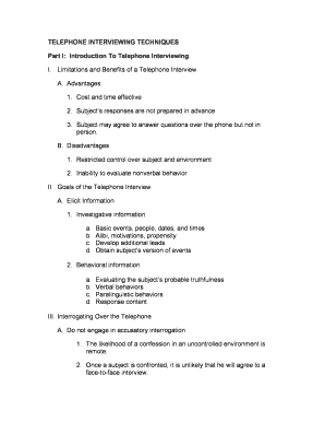 Fillable Online TELEPHONE INTERVIEWING TECHNIQUES Fax Email Print ...