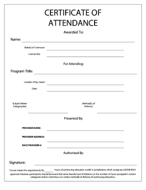 Fillable Online aavsb CERTIFICATE OF ATTENDANCE - AAVSB Fax Email Print ...