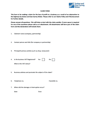 Fillable Online CLAIM FORM for further details form and the declaration ...
