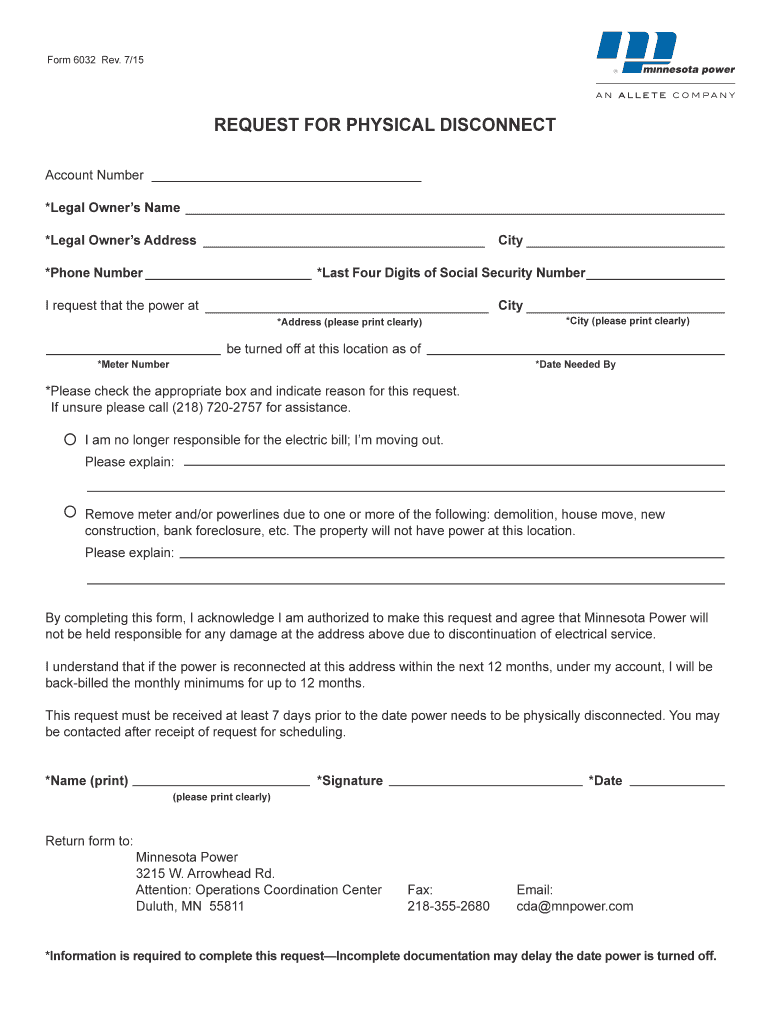 Fillable Online REQUEST FOR PHYSICAL DISCONNECT Fax Email Print - pdfFiller