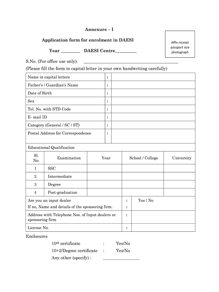 Fillable Online Annexure I Application form for enrolment in DAESI ...