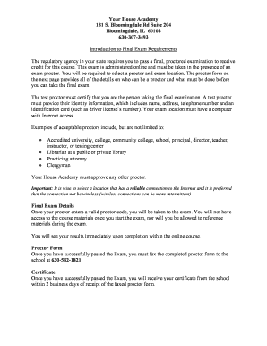 Fillable Online SAMPLE Proctor Form - Your House Real Estate Academy ...