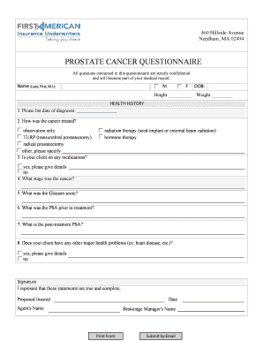 Fillable Online PROSTATE CANCER QUESTIONNAIRE Fax Email Print - pdfFiller