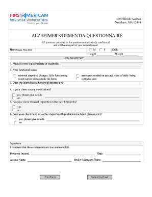Fillable Online ALZHEIMERSDEMENTIA QUESTIONNAIRE - faiucom Fax Email ...