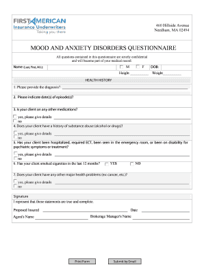 Fillable Online MOOD AND ANXIETY DISORDERS QUESTIONNAIRE - FAIU Fax ...