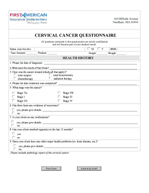 Fillable Online CERVICAL CANCER QUESTIONNAIRE Fax Email Print - pdfFiller