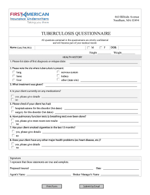 Fillable Online TUBERCULOSIS QUESTIONNAIRE - FAIU Fax Email Print ...