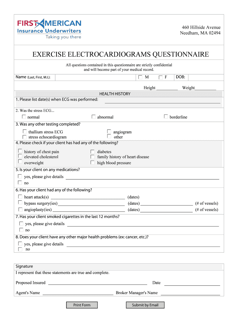 Fillable Online EXERCISE ELECTROCARDIOGRAMS QUESTIONNAIRE Fax Email ...