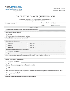 Fillable Online COLORECTAL CANCER QUESTIONNAIRE - FAIU Fax Email Print ...