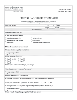 Fillable Online BREAST CANCER QUESTIONNAIRE - FAIU Fax Email Print ...