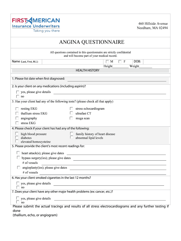 Fillable Online ANGINA QUESTIONNAIRE - FAIU Fax Email Print - pdfFiller