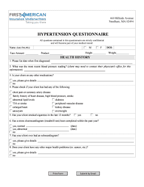 Fillable Online hypertension questionnaire Fax Email Print - pdfFiller