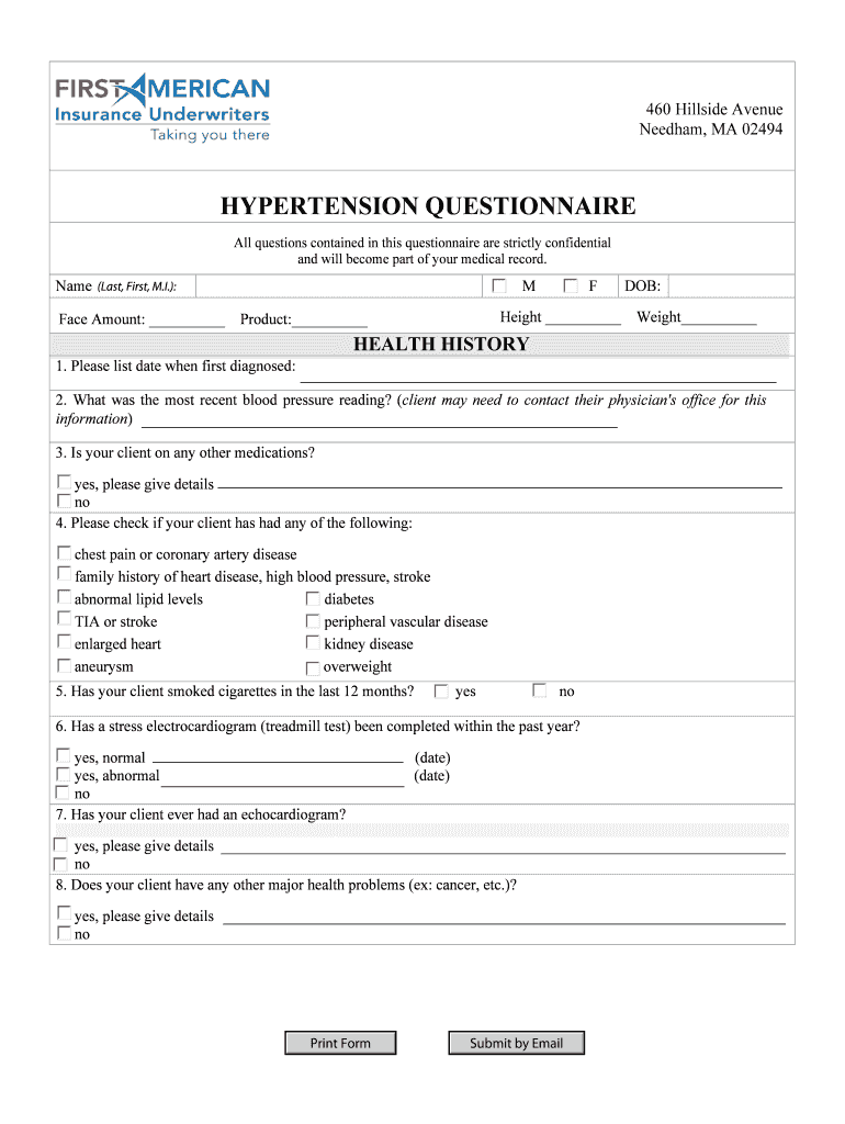 Fillable Online hypertension questionnaire Fax Email Print - pdfFiller