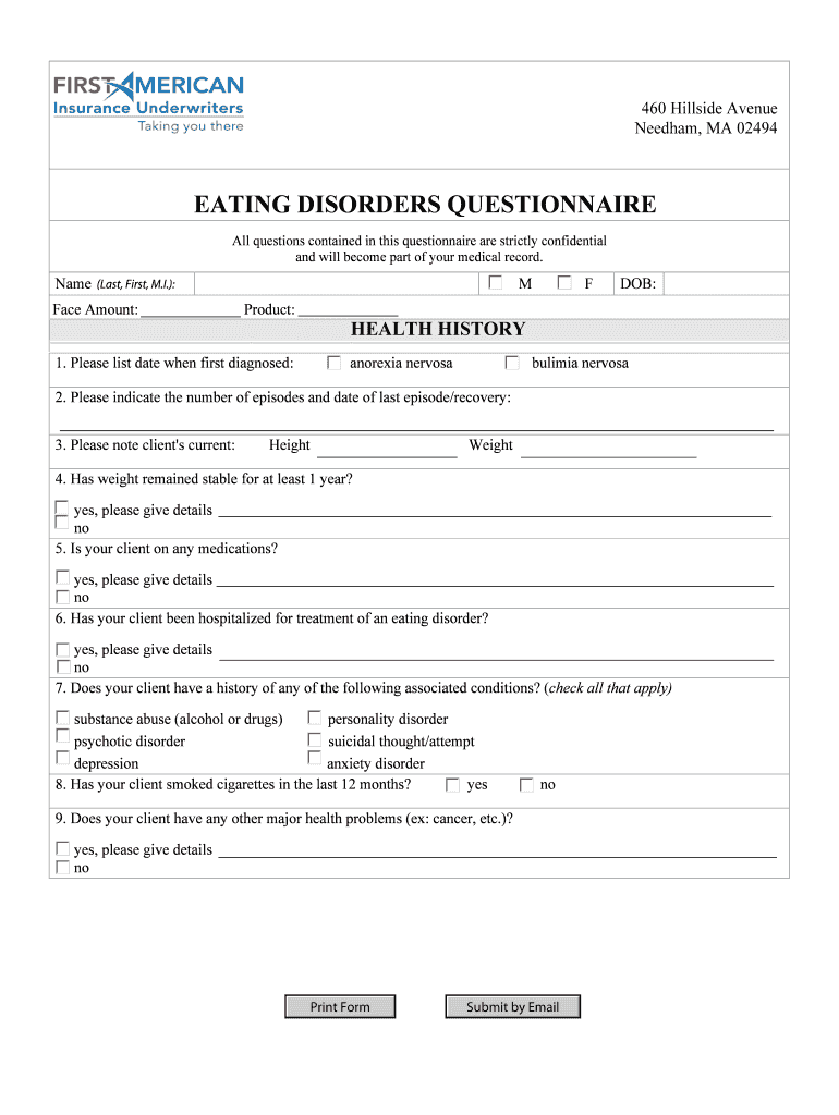 Fillable Online eating disorders questionnaire Fax Email Print - pdfFiller
