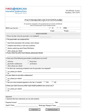 Fillable Online PACEMAKERS QUESTIONNAIRE - faiucom Fax Email Print ...