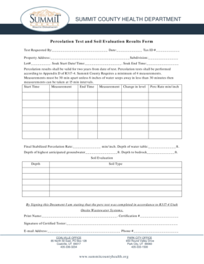 Fillable Online summitcountyhealth Percolation Test and Soil Evaluation ...