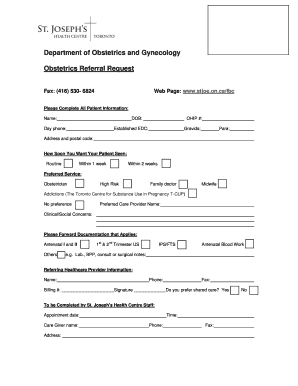 Fillable Online SJHC Referral Request - St Josephs Health Centre Fax ...