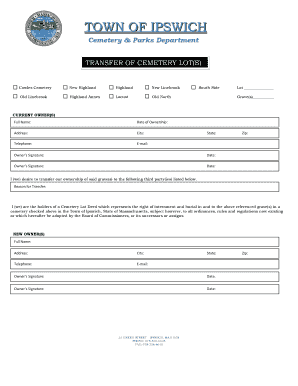 Fillable Online TRANSFER OF CEMETERY LOT(S) Fax Email Print - pdfFiller