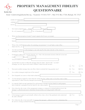 Fillable Online suretyone PROPERTY MANAGEMENT FIDELITY QUESTIONNAIRE - Surety One Fax Email ...