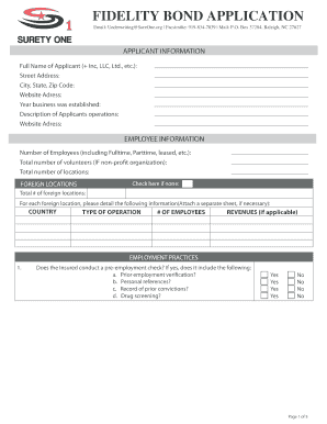 Fillable Online suretyone FIDELITY BOND APPLICATION Fax Email Print - pdfFiller