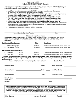 Fillable Online lhps MEAL PLAN CONTRACT (Lunch) - lhps Fax Email Print ...