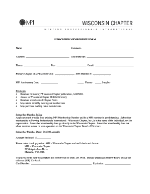 Fillable Online mpiwi MPI-WI subscriber membership form - mpiwi Fax ...