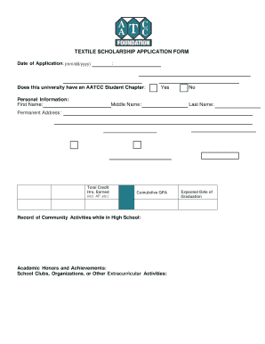 Fillable Online aatcc TEXTILE SCHOLARSHIP APPLICATION FORM Fax Email ...