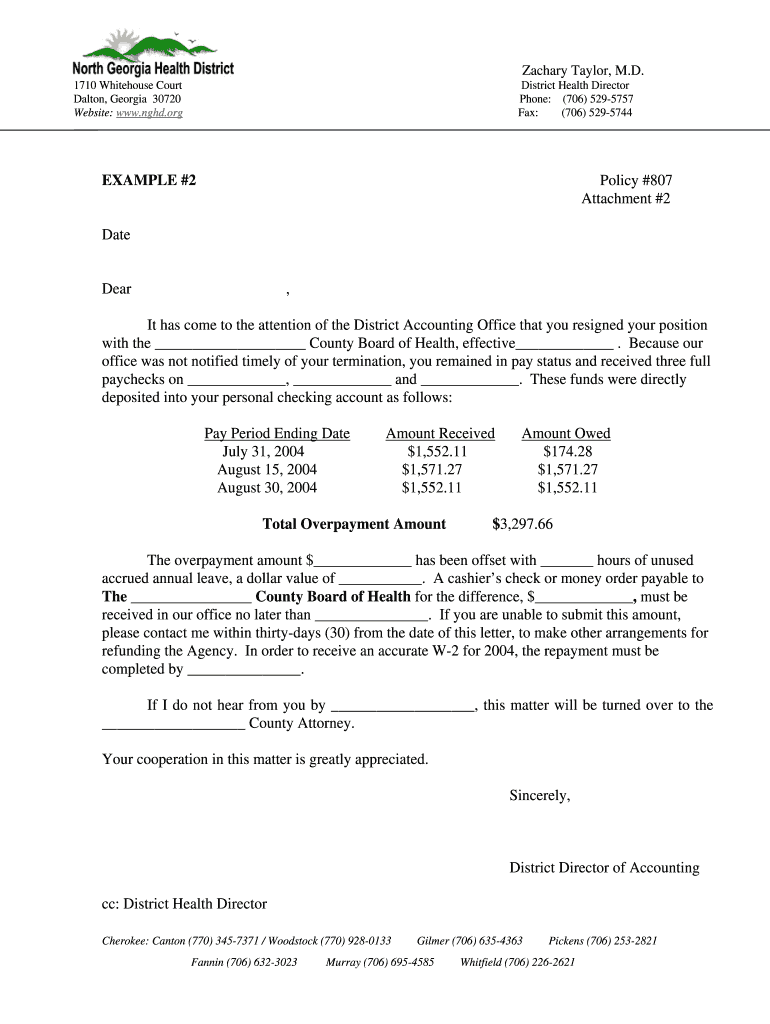 Fillable Online Example Letter of Overpayment#807-2.doc Fax Email Print ...