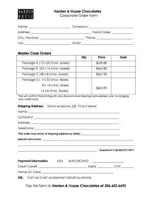 Fillable Online Harden Huyse Chocolates Corporate Order Form Fax Email ...