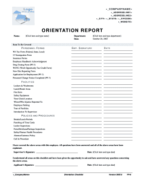 Fillable Online ORIENTATION REPORT - TemplateZone Fax Email Print ...