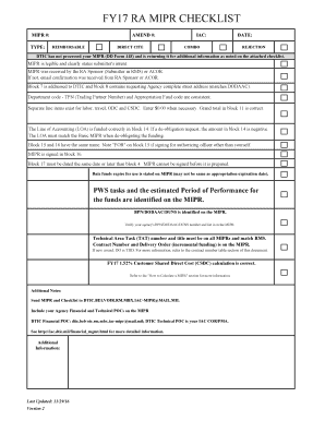 Fillable Online FY17 RA MIPR CHECKLIST Fax Email Print - pdfFiller