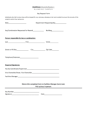 Fillable Online sjc usu Key Request Form - Utah State University Fax ...