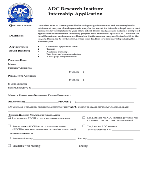 Fillable Online ADC Research Institute Internship Application Fax Email Print - pdfFiller