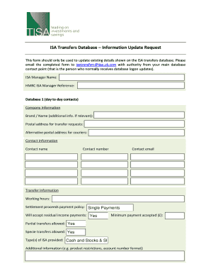 Fillable Online ISA Transfers Database Information Update Request Fax ...