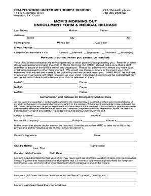 Fillable Online MOMS MORNING OUT ENROLLMENT FORM MEDICAL RELEASE Fax ...