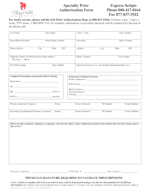 Fillable Online Specialty Prior Express Scripts Authorization Form ...