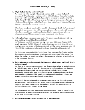 Fillable Online EMPLOYEE BADGE/ID FAQ Fax Email Print - pdfFiller