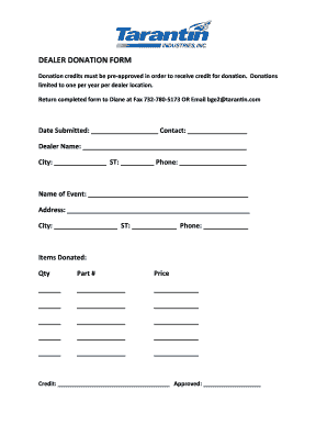 Fillable Online Dlr Donation Form - Tarantin Fax Email Print - pdfFiller