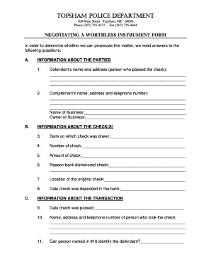 Fillable Online NEGOTIATING A WORTHLESS INSTRUMENT FORM Fax Email Print ...