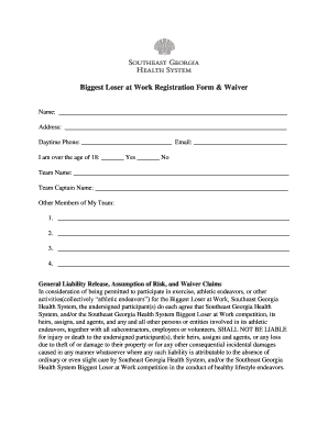 Biggest Loser At Work Registration Form Waiver - Sghs - Fill and Sign ...