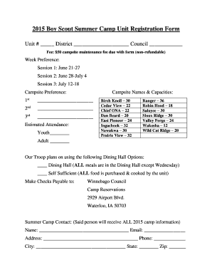 Fillable Online 2015 Boy Scout Summer Camp Unit Registration Form Fax ...