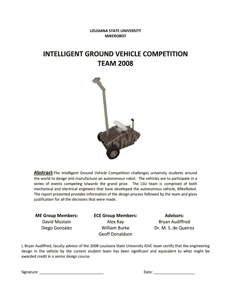 Fillable Online INTELLIGENT GROUND VEHICLE COMPETITION TEAM 2008 Fax ...