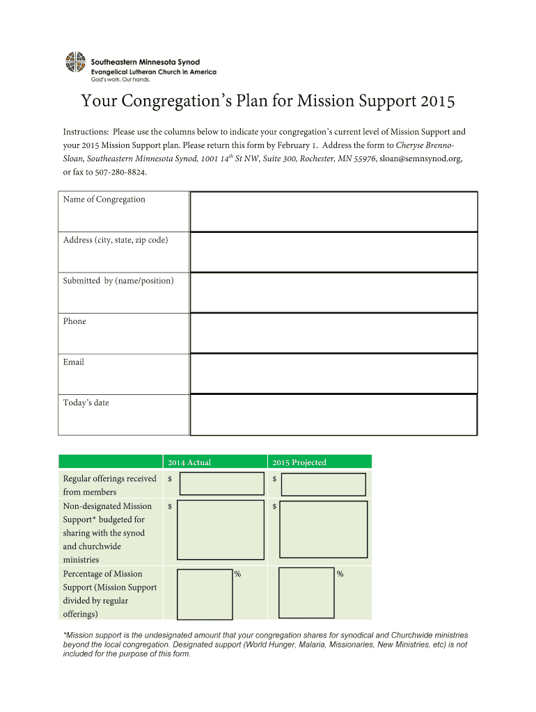 Fillable Online semnsynod Your Congregation s Plan for Mission Support ...