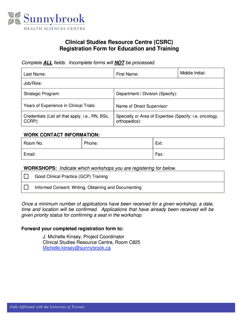 Fillable Online Clinical Studies Resource Centre CSRC Registration Form ...