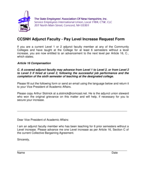 Fillable Online seiu1984 CCSNH Adjunct Faculty - Pay Level Increase ...