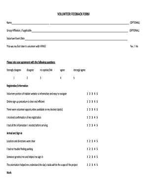 Fillable Online VOLUNTEER FEEDBACK FORM - Habitat for Humanity of ...