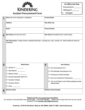 Fillable Online kindering For Office Use Only Procurement Catalogue ...