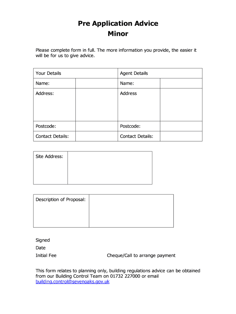 Fillable Online sevenoaks gov Pre Application Advice Minor - Sevenoaks ...
